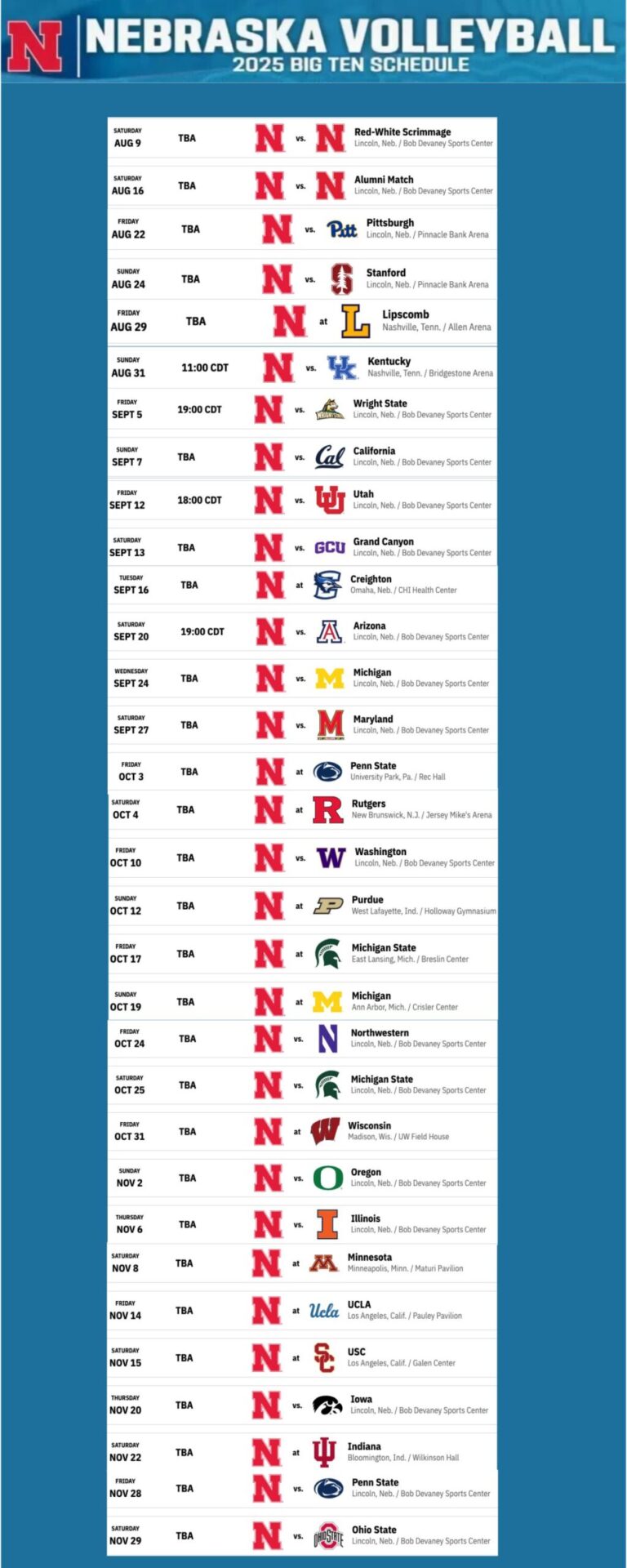 Nebraska volleyball schedule 2025 - Huskers Volleyball Hub
