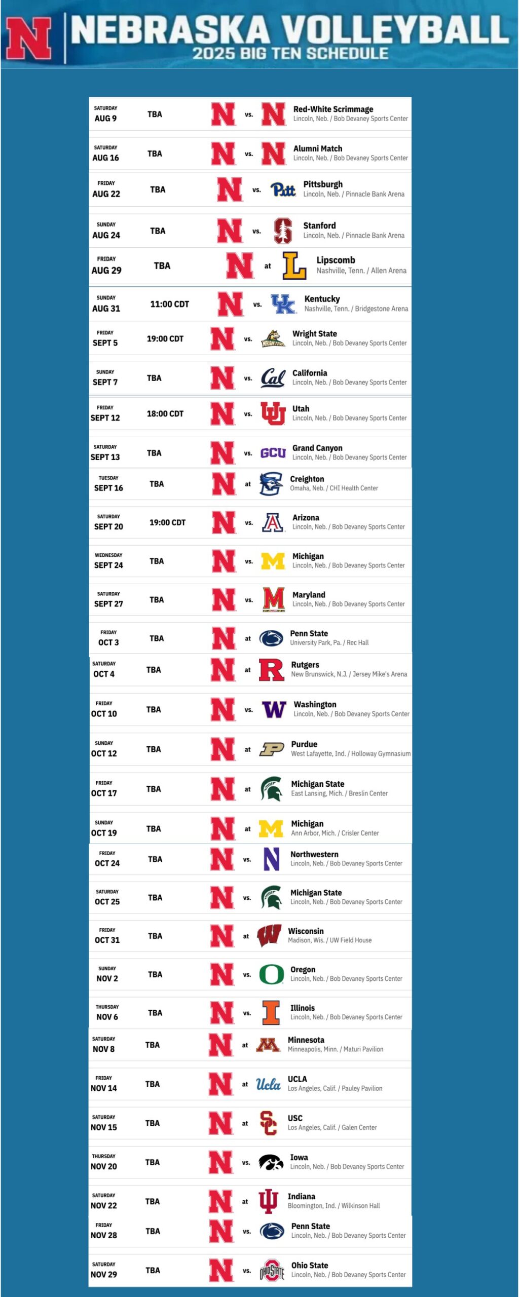 Nebraska volleyball schedule 2025 - Huskers Volleyball Hub